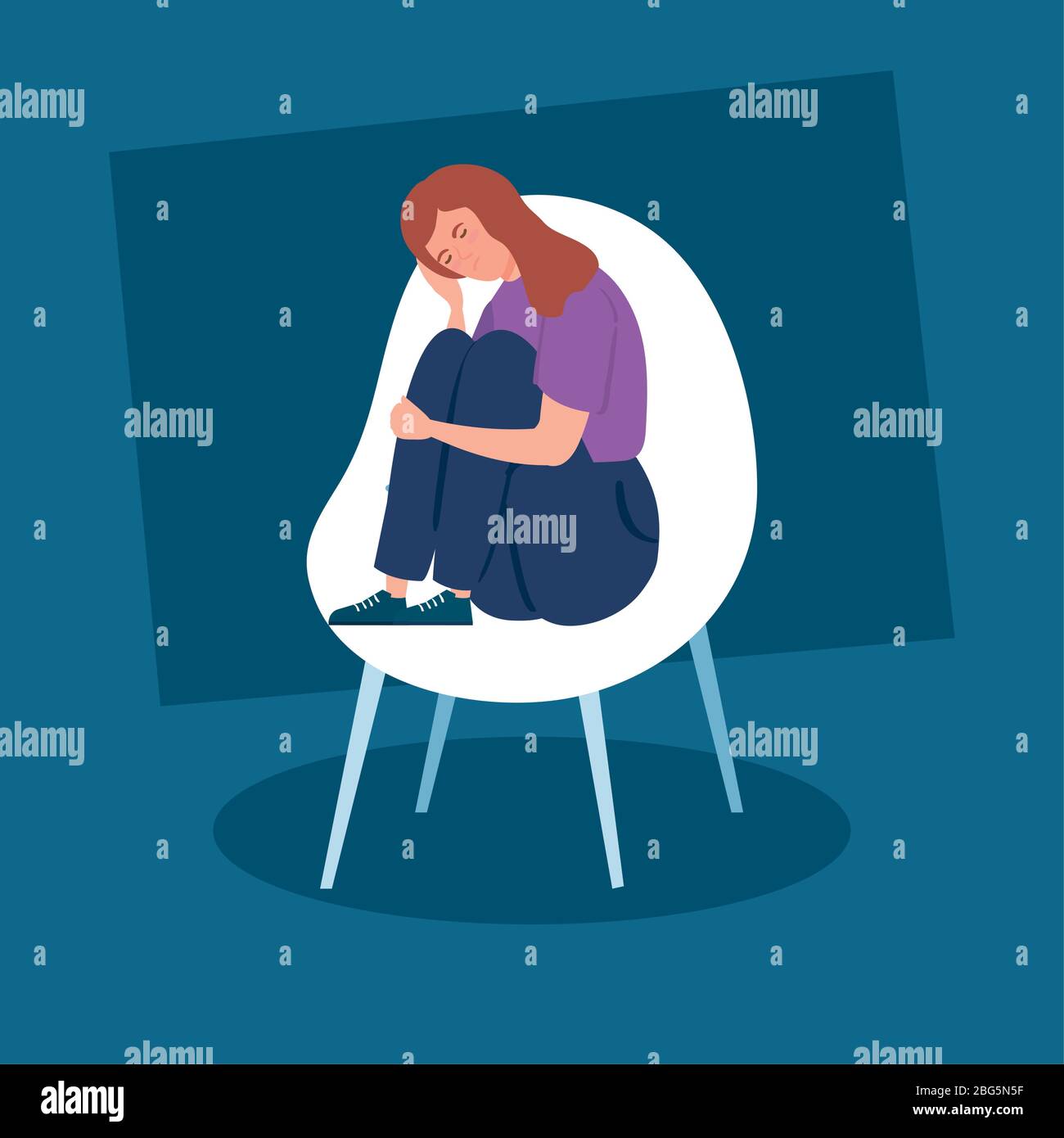 Woman sitting chair sad Stock Vector Images - Alamy