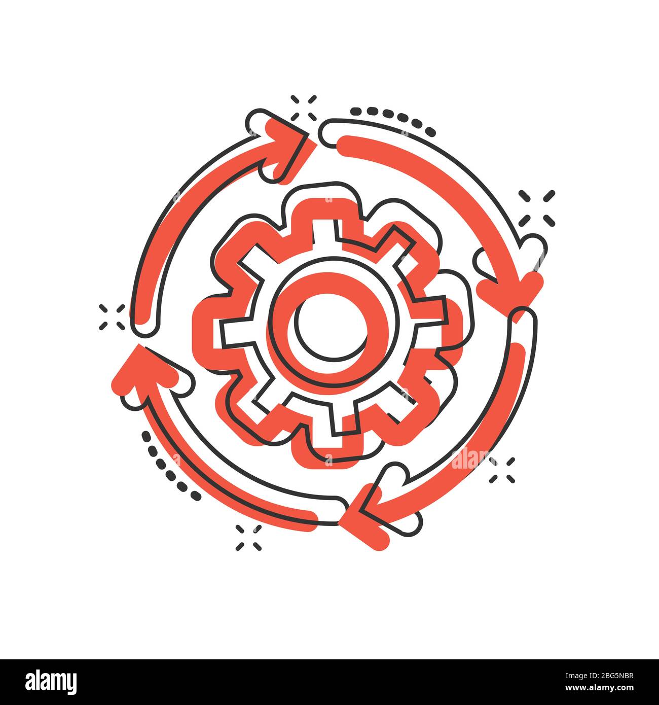 Workflow icon in comic style. Gear effective cartoon vector ...