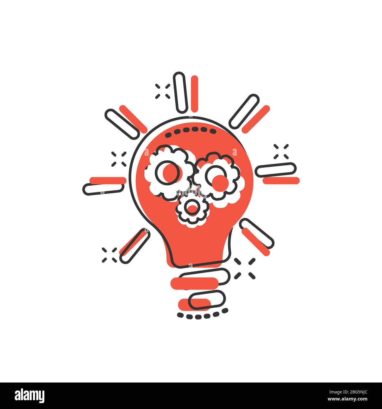 Innovation icon in comic style. Lightbulb with cogwheel cartoon vector ...