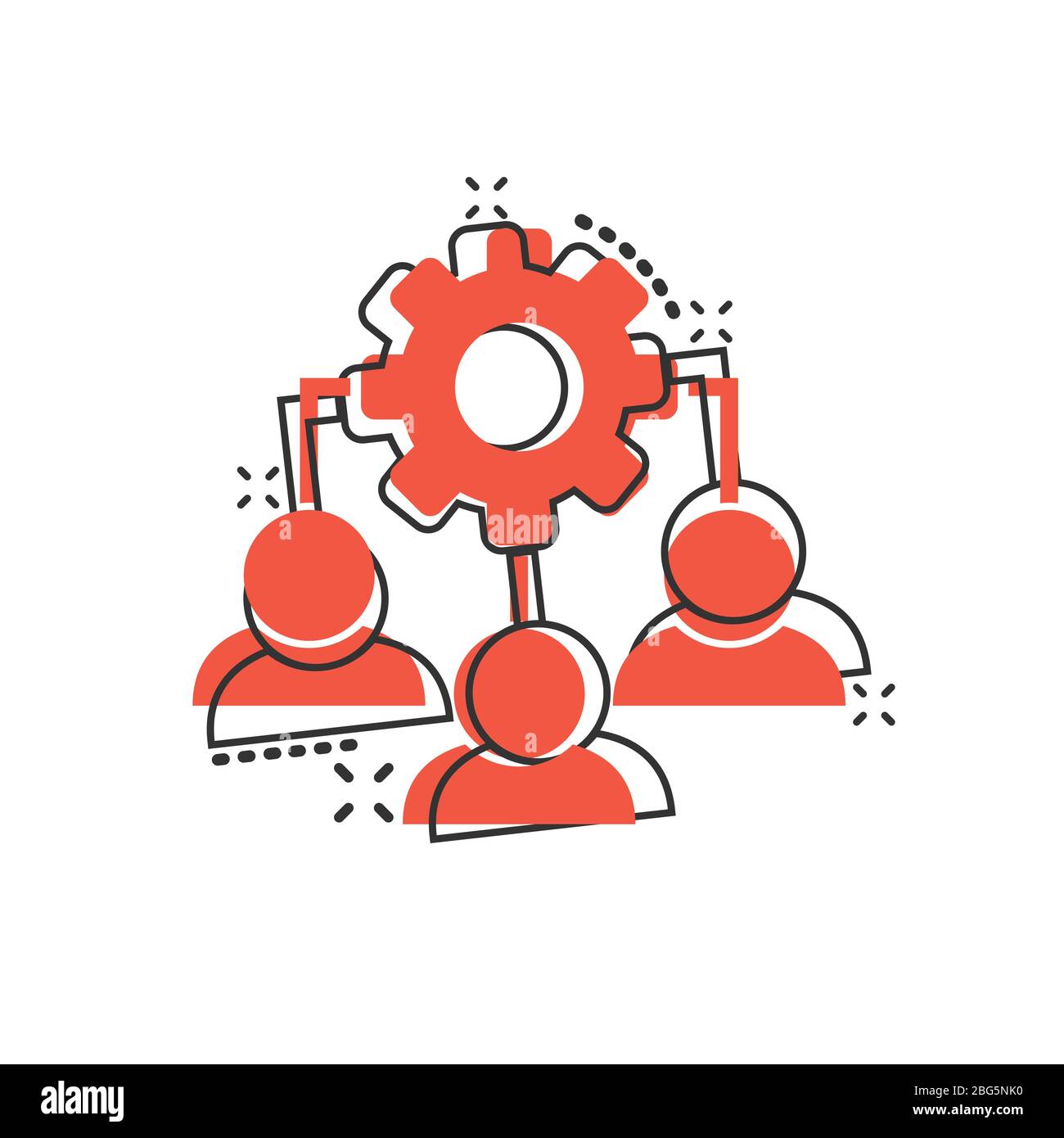 Business training icon in comic style. Gear with people cartoon vector ...