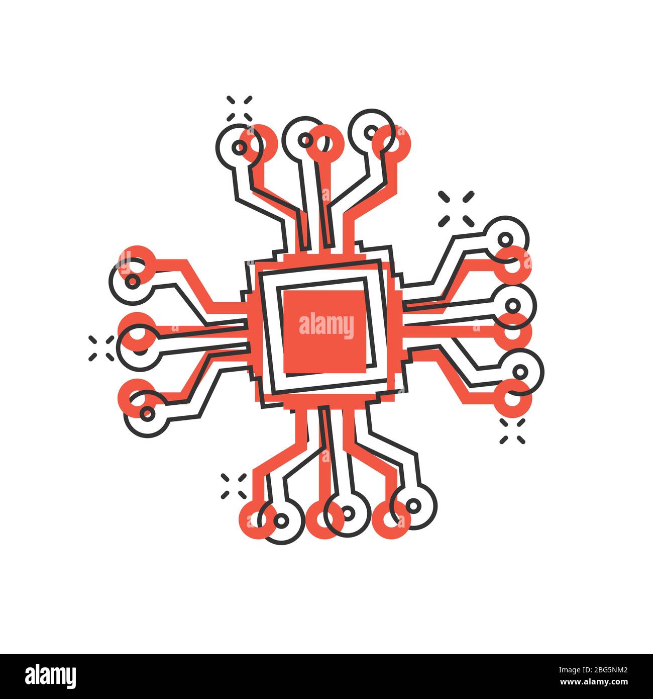 Computer chip icon in comic style. Circuit board cartoon vector ...