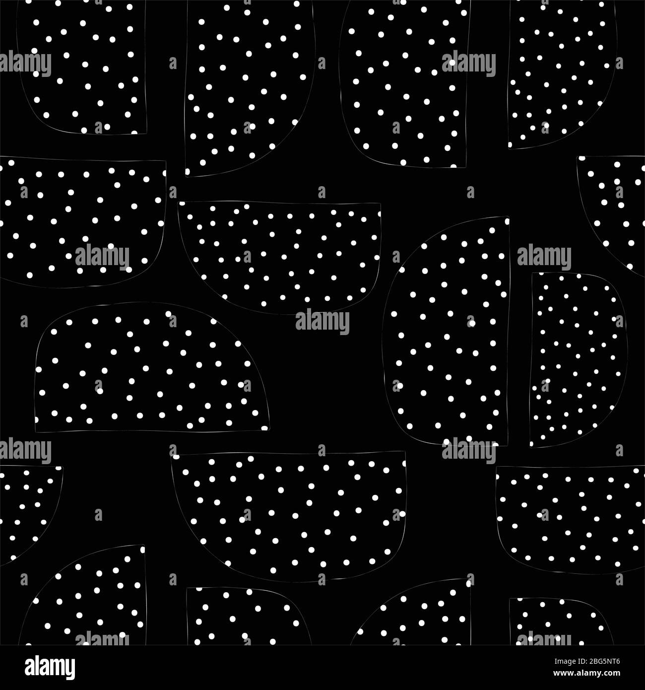 Organic monochrome shapes seamless vector pattern. White dots on black ...