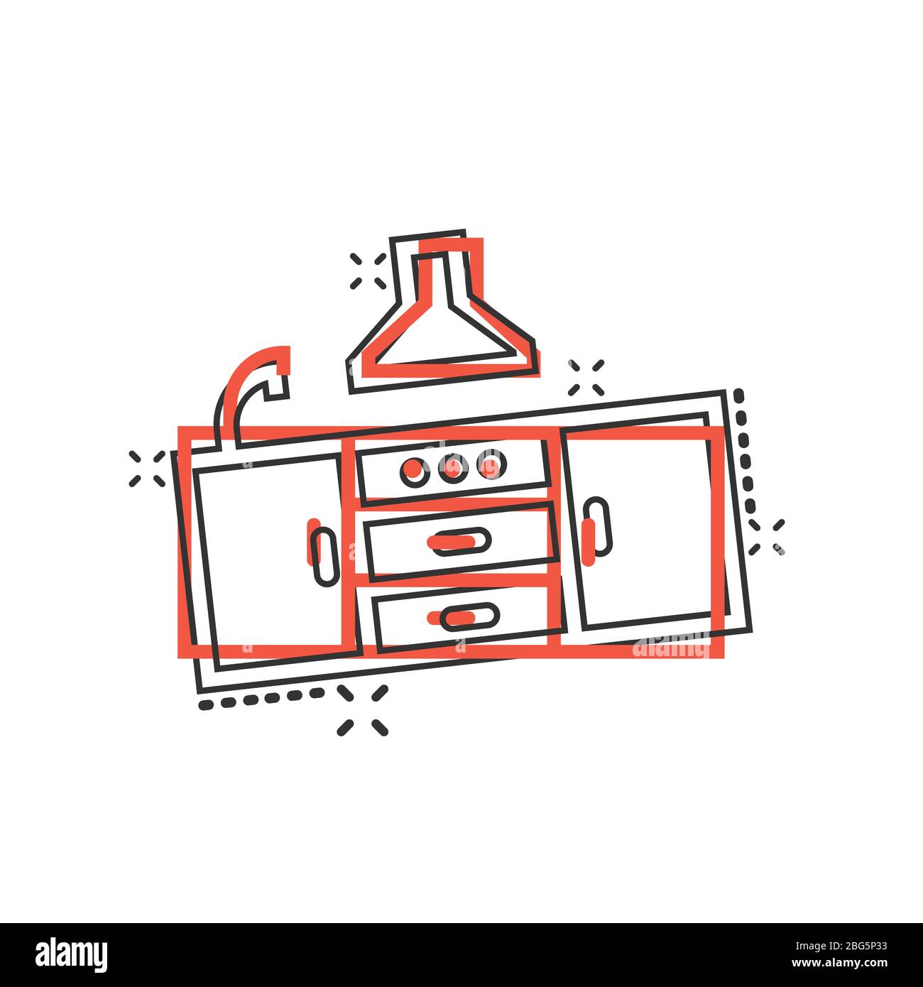 Kitchen furniture icon in comic style. Cuisine cartoon vector ...