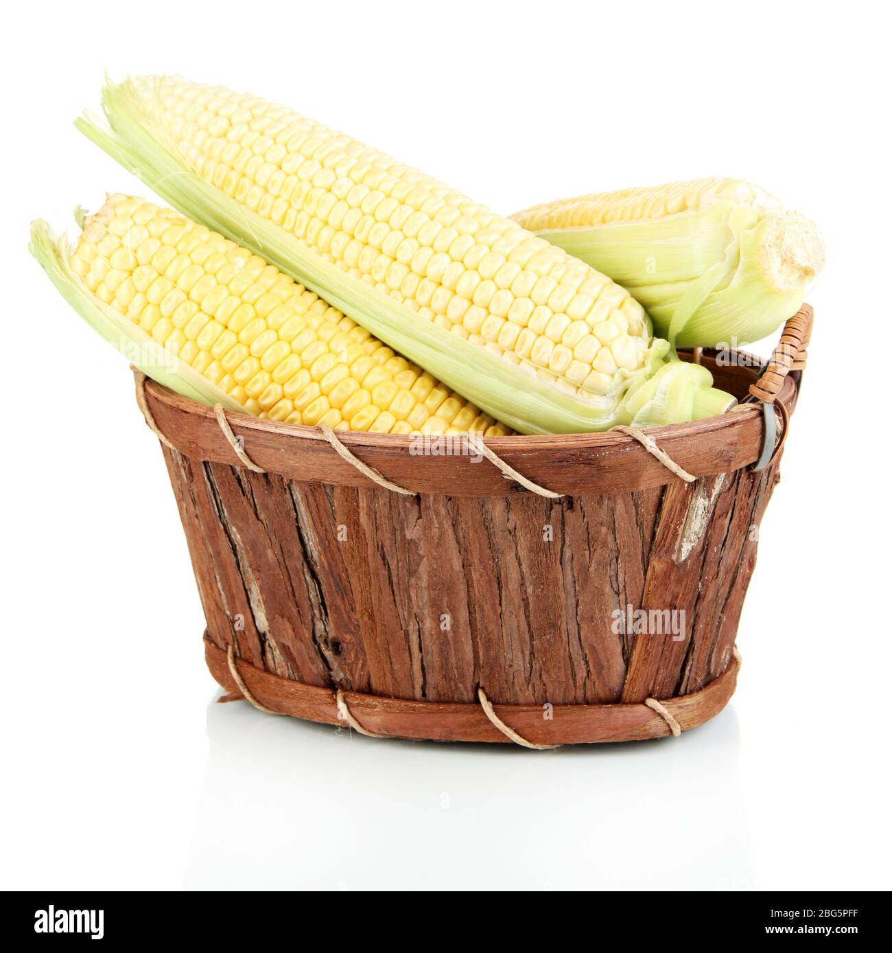 Fresh corn vegetable in basket isolated on white Stock Photo - Alamy