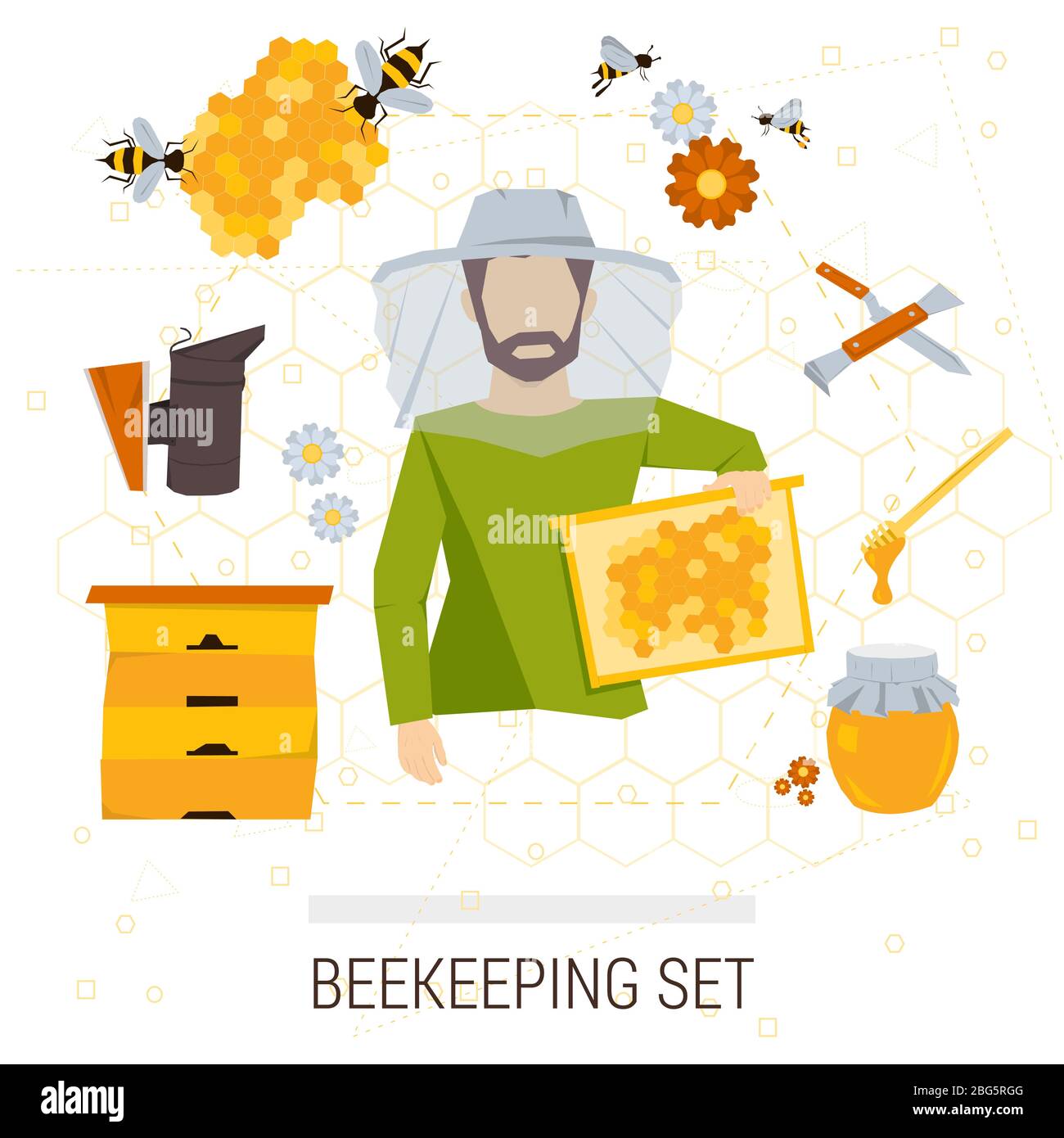 Bee hive with bees Stock Vector Images - Alamy