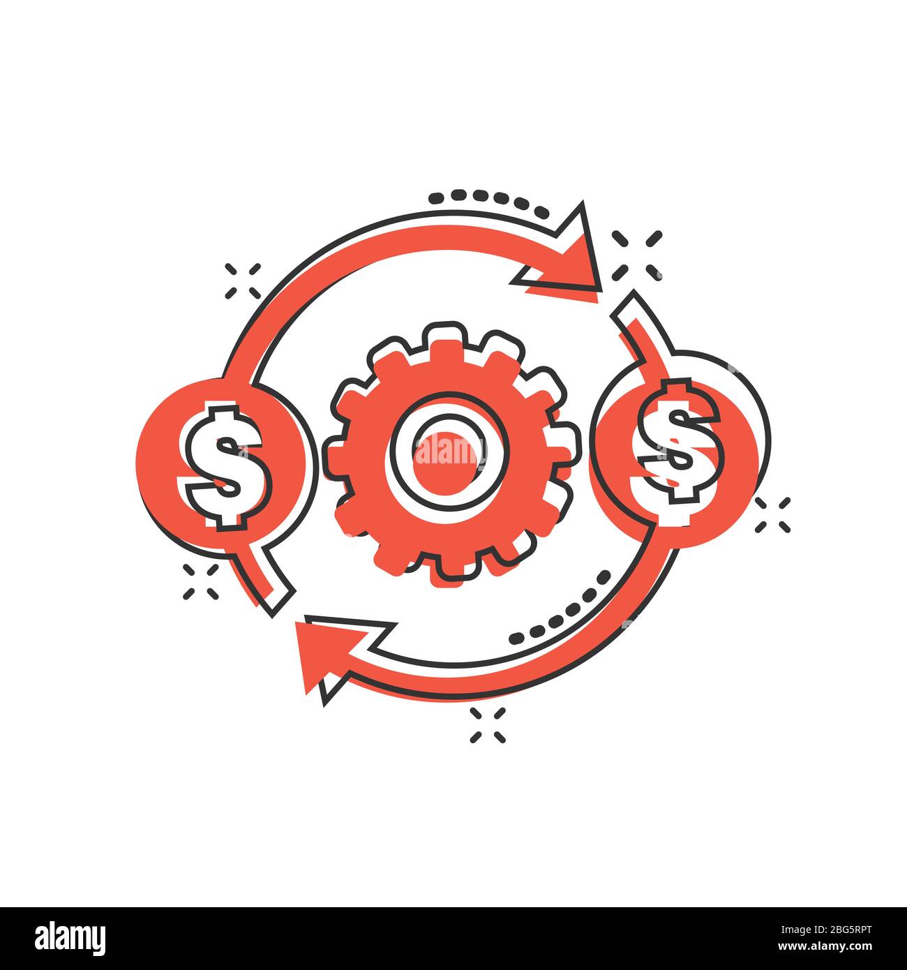 Money optimization icon in comic style. Gear effective cartoon vector ...