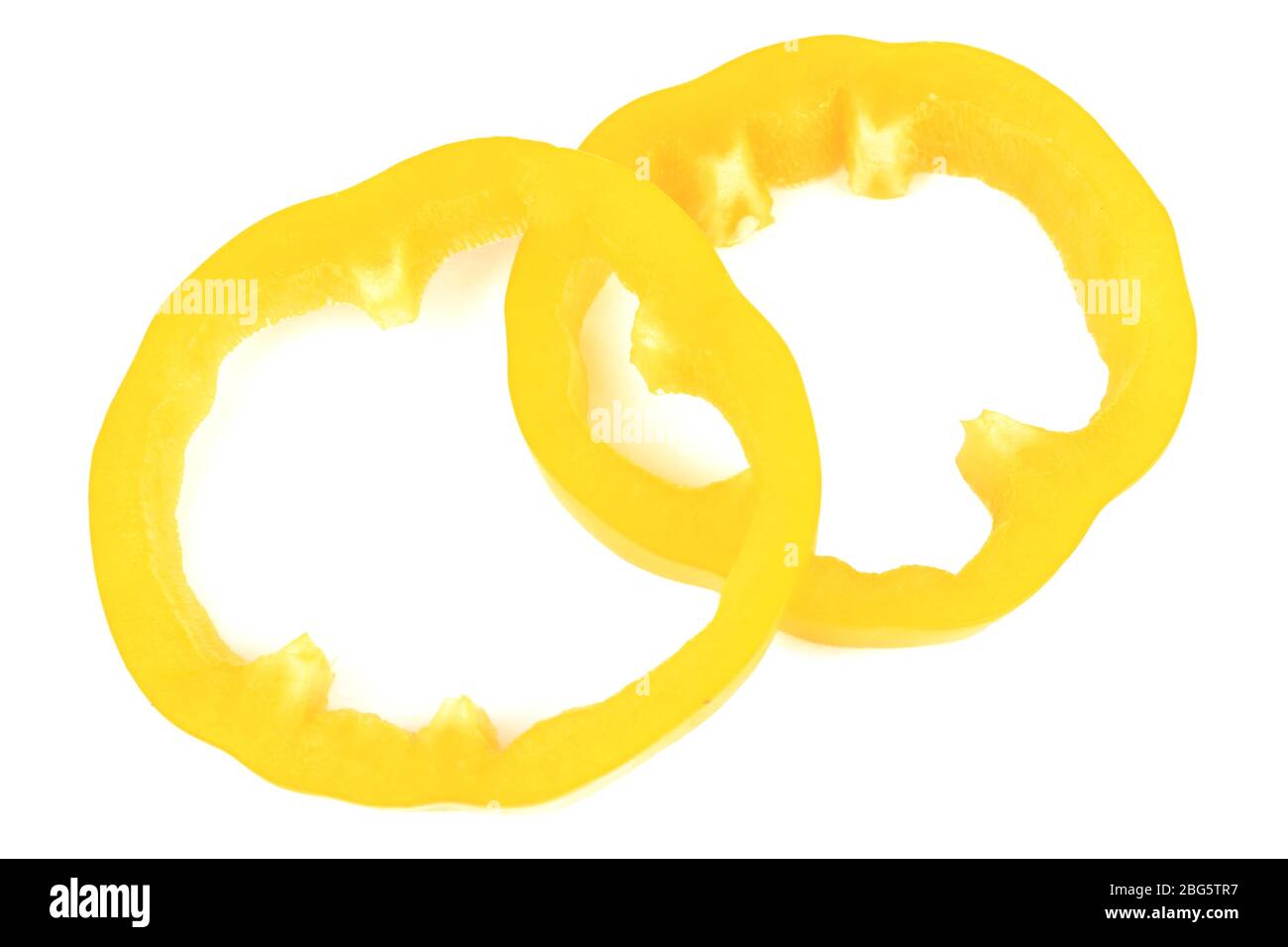 Fresh yellow pepper slices isolated on white Stock Photo - Alamy