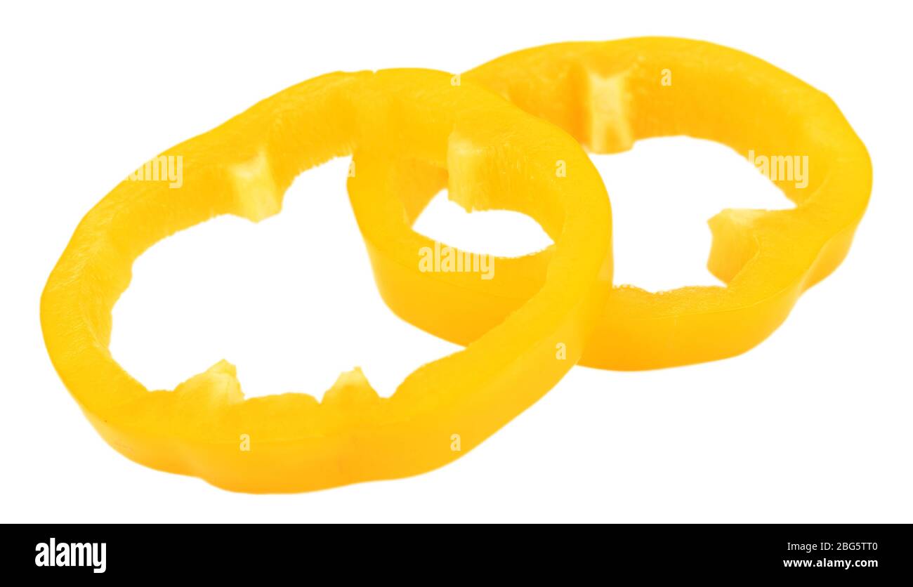 Fresh yellow pepper slices isolated on white Stock Photo - Alamy