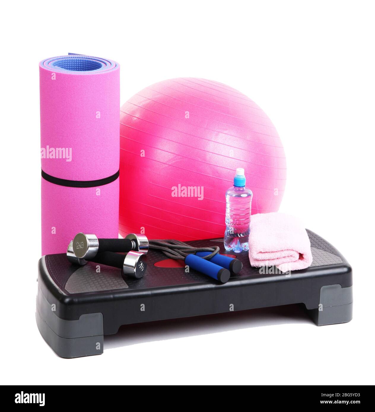 Different tools for fitness isolated on white Stock Photo - Alamy