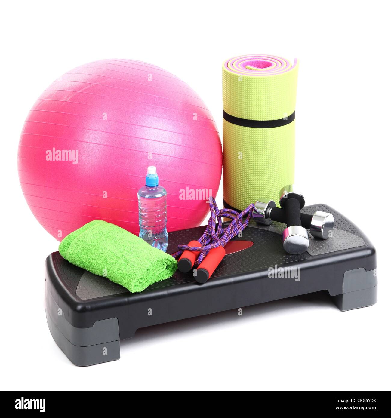 Different tools for fitness isolated on white Stock Photo - Alamy