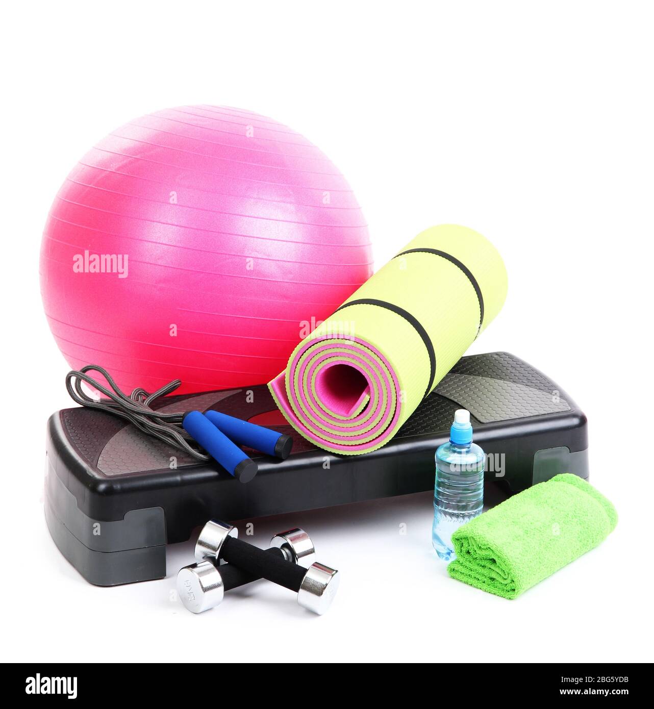 Different tools for fitness isolated on white Stock Photo - Alamy