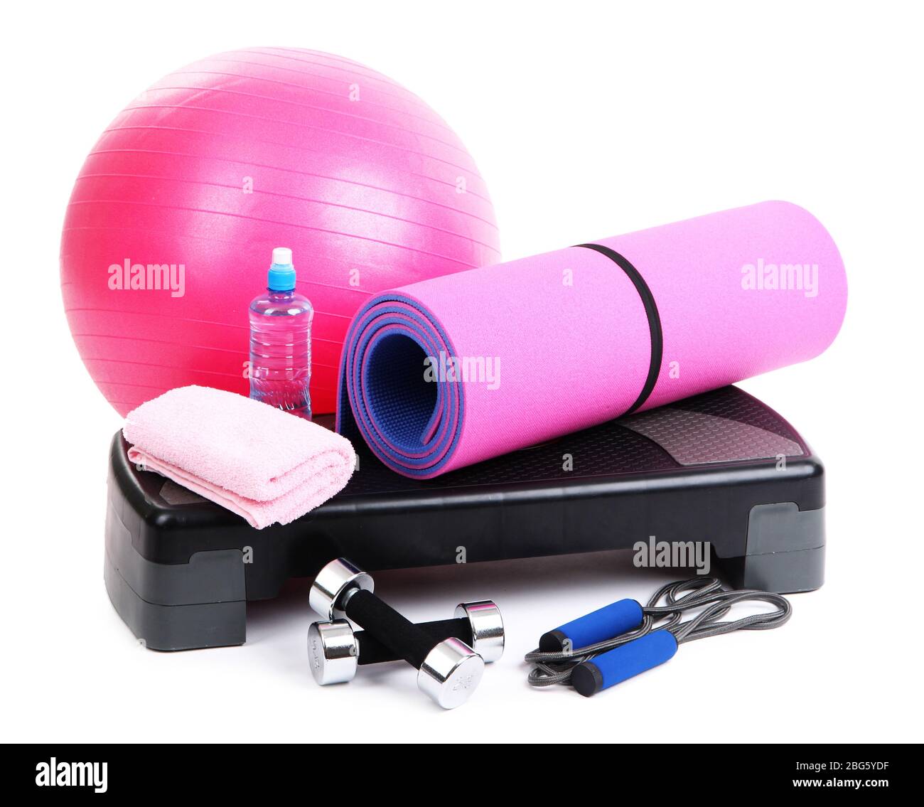 Different tools for fitness isolated on white Stock Photo - Alamy