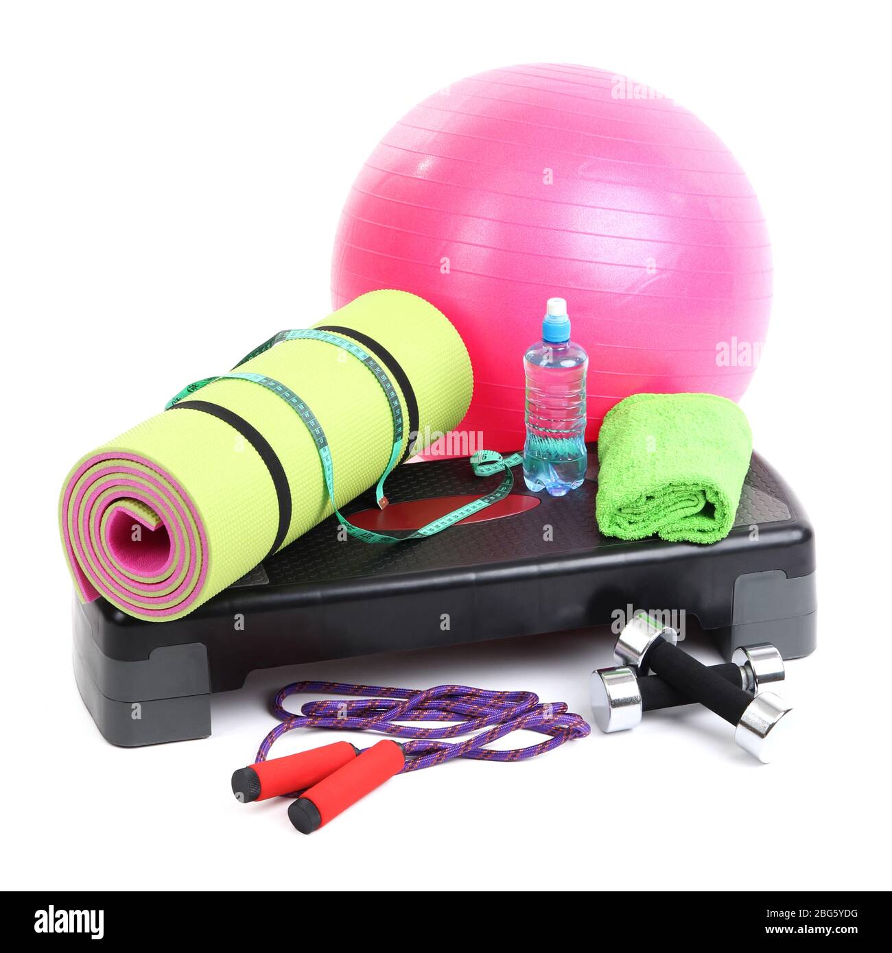 Different tools for fitness isolated on white Stock Photo - Alamy