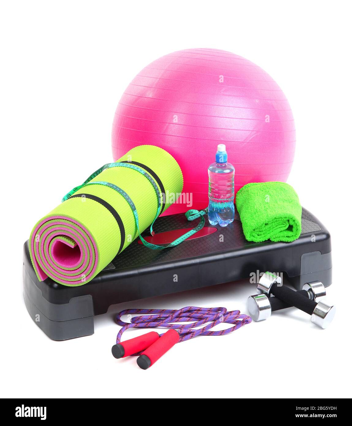 Different tools for fitness isolated on white Stock Photo - Alamy