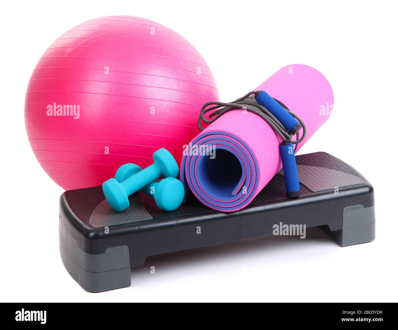 Different tools for fitness isolated on white Stock Photo - Alamy