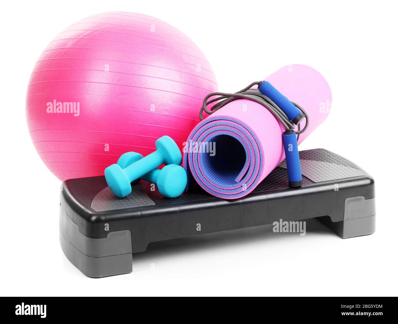 Different tools for fitness isolated on white Stock Photo - Alamy