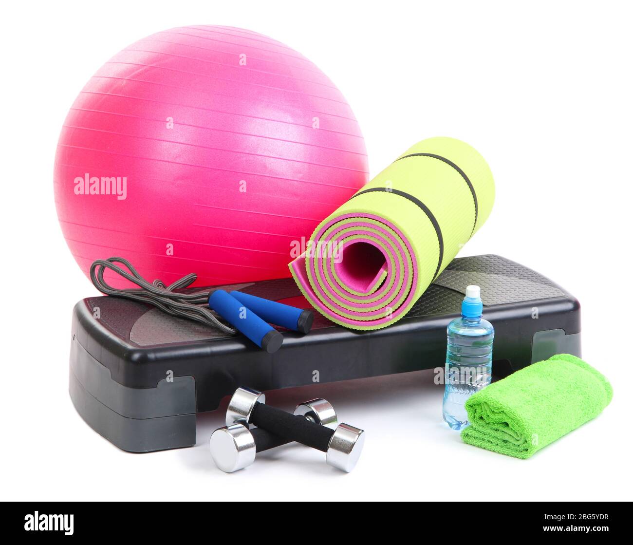Different tools for fitness isolated on white Stock Photo - Alamy