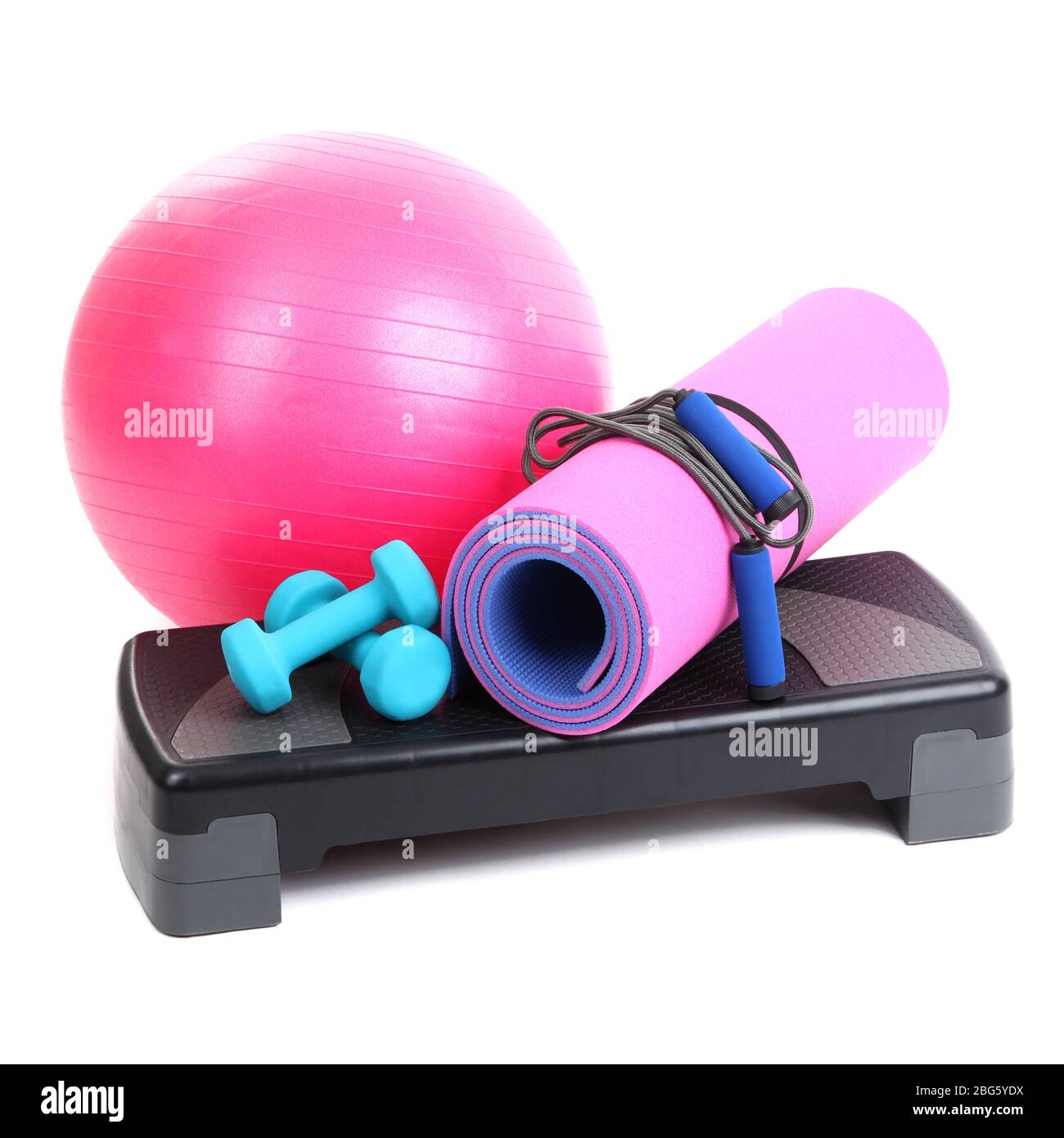 Different tools for fitness isolated on white Stock Photo - Alamy