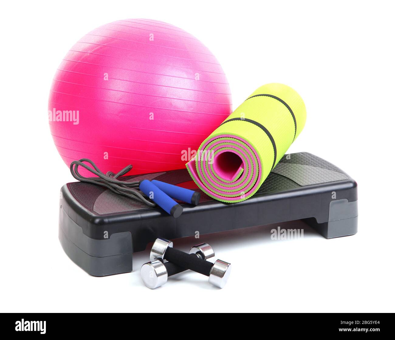 Different tools for fitness isolated on white Stock Photo - Alamy
