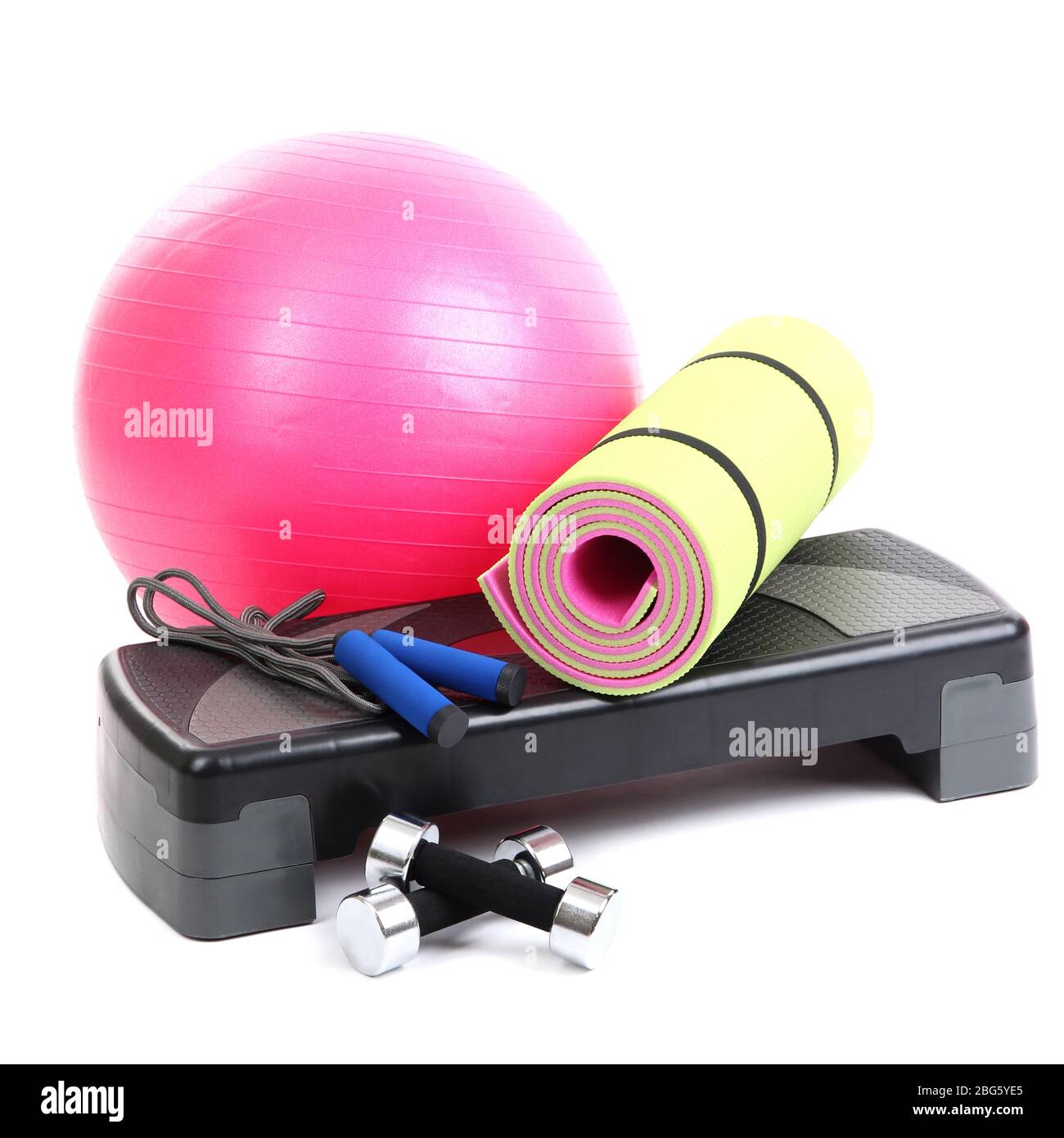 Different tools for fitness isolated on white Stock Photo - Alamy