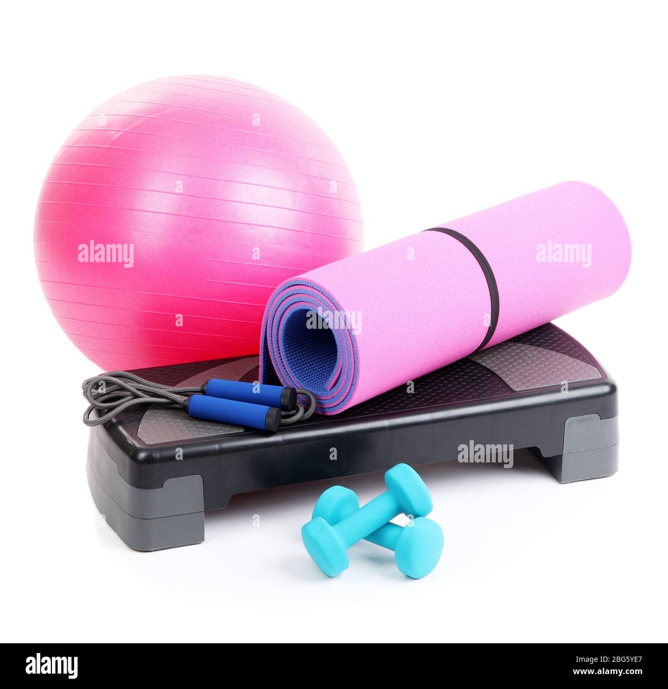 Different tools for fitness isolated on white Stock Photo - Alamy