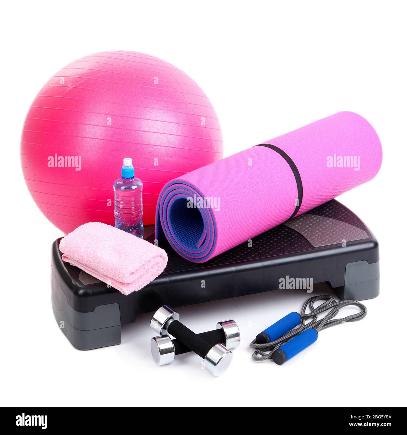 Different tools for fitness isolated on white Stock Photo - Alamy