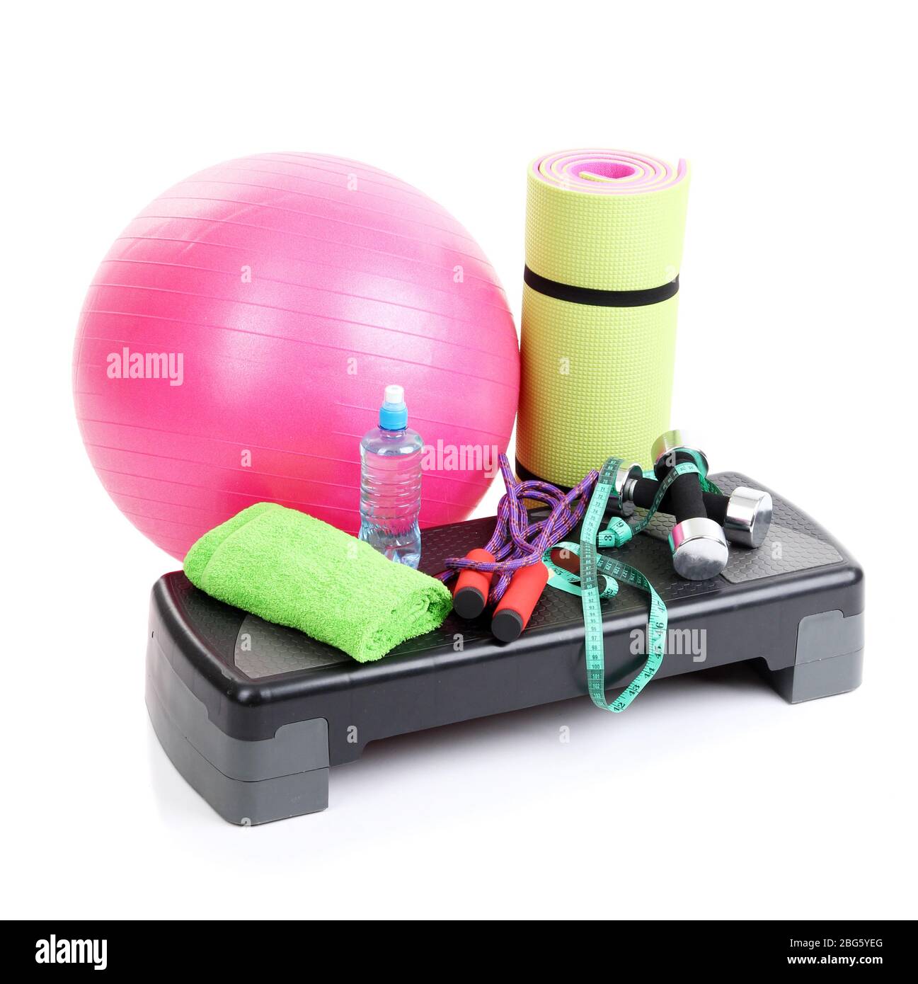 Different tools for fitness isolated on white Stock Photo - Alamy