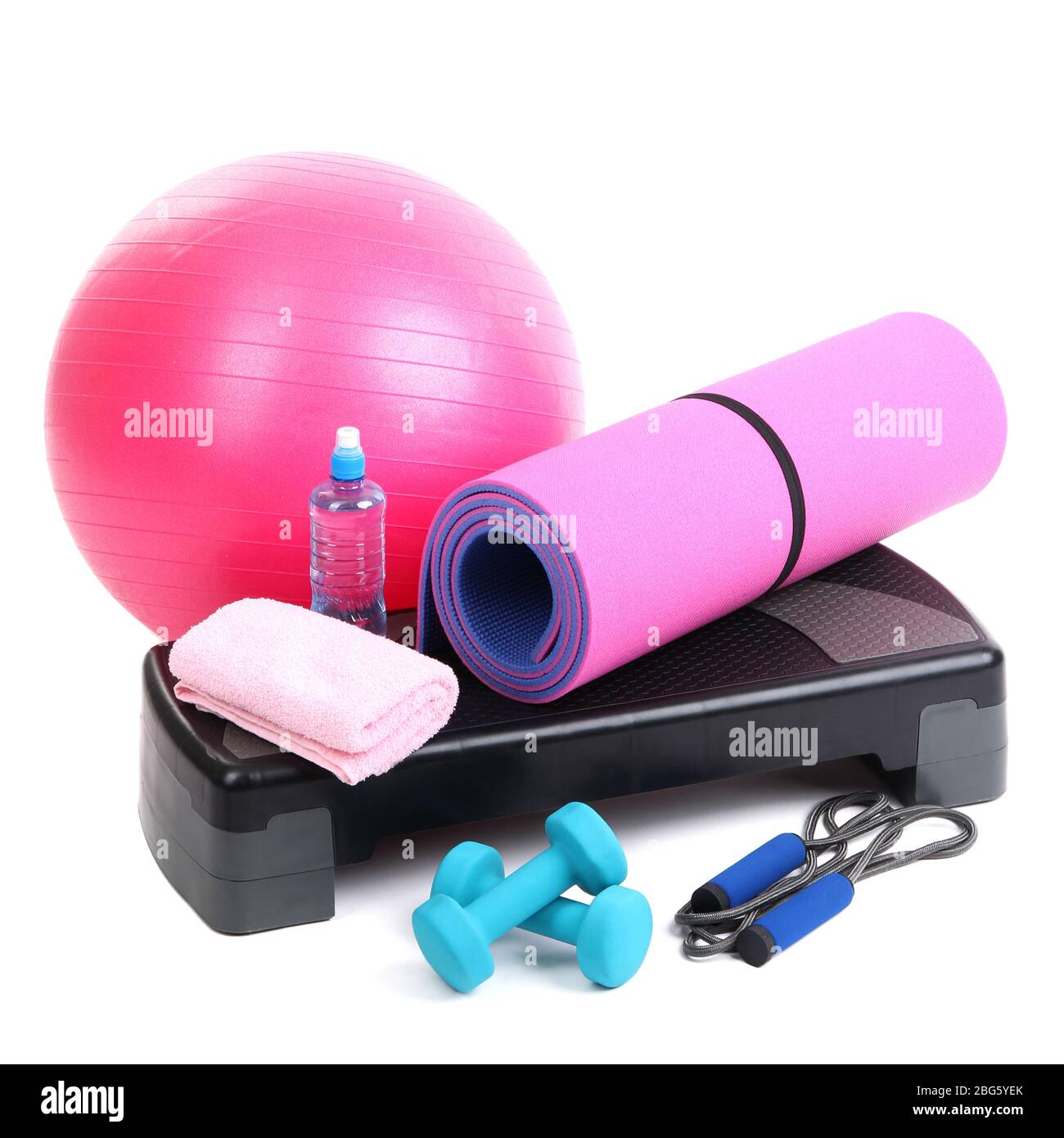 Different tools for fitness isolated on white Stock Photo - Alamy