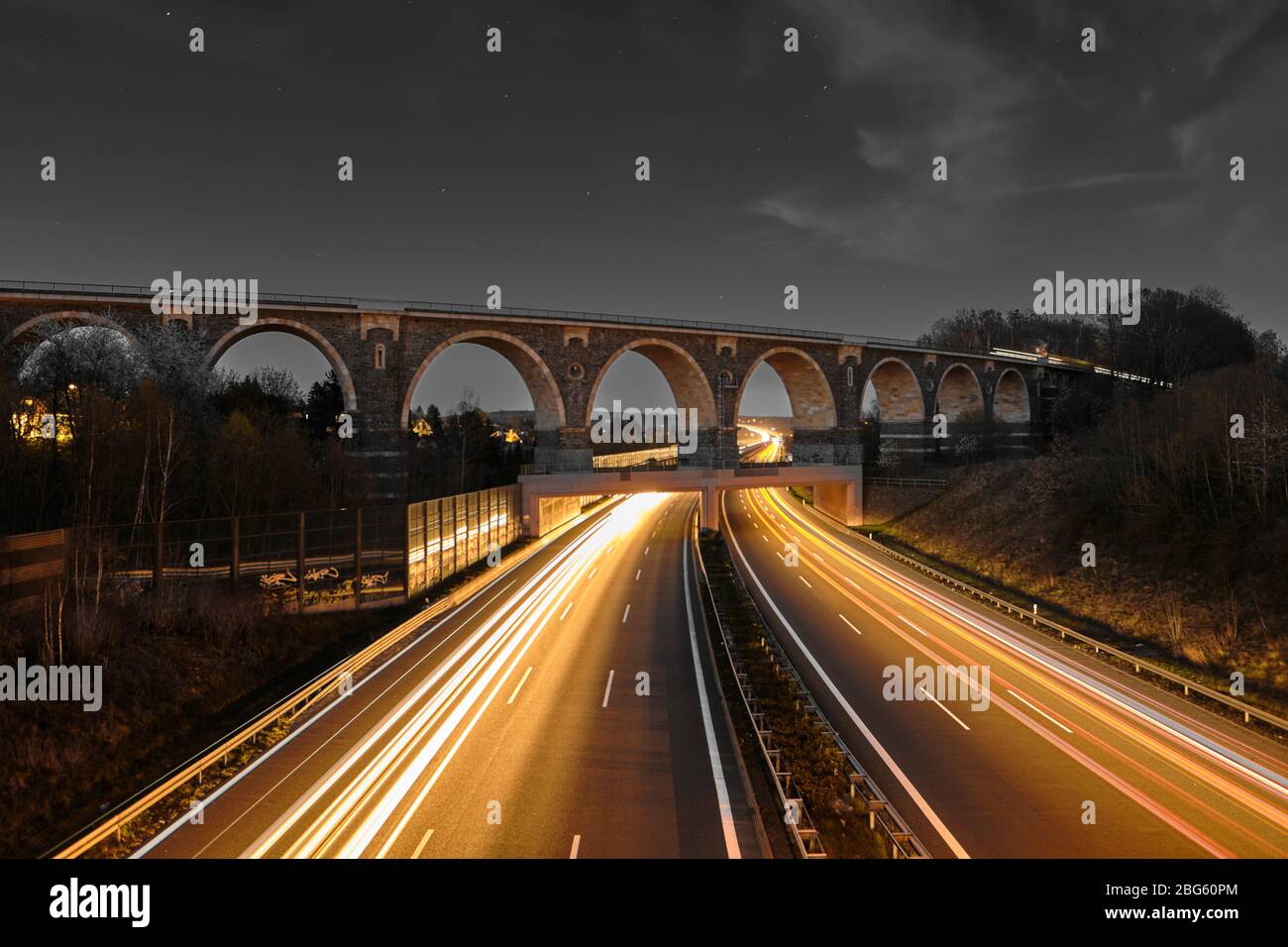Viadukt Railway bridge at night long time exposure autobahn Chemnitz ...