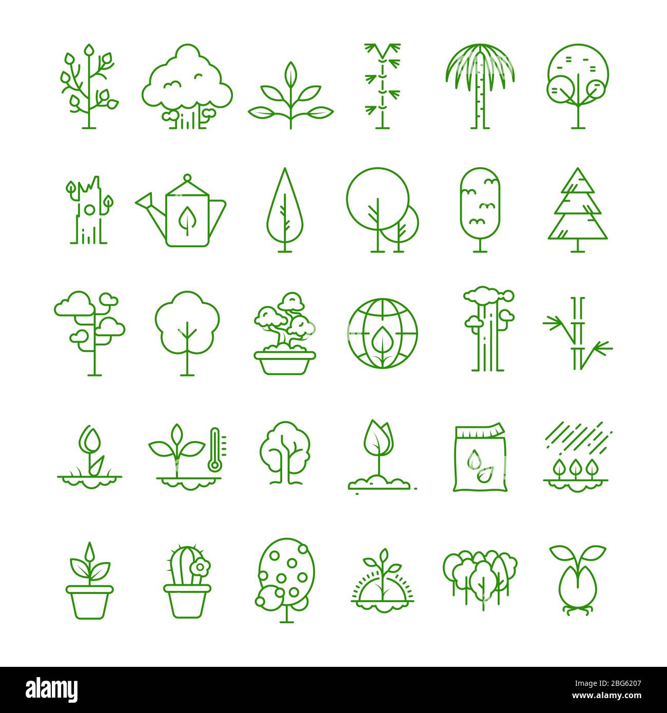 Plant, planting, seed and trees line vector icons. Sprout growing ...