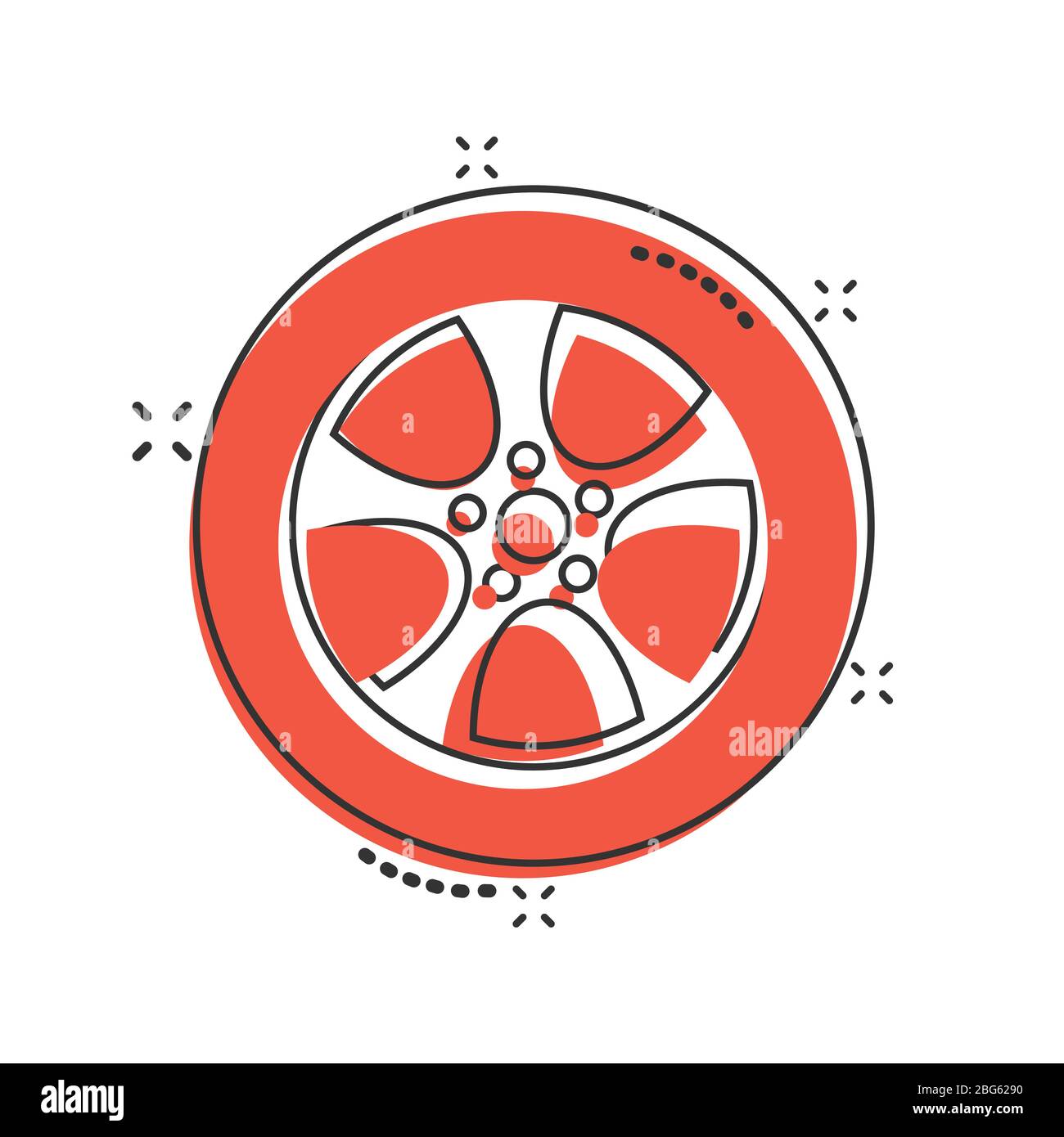 Car wheel icon in comic style. Vehicle part cartoon vector illustration ...