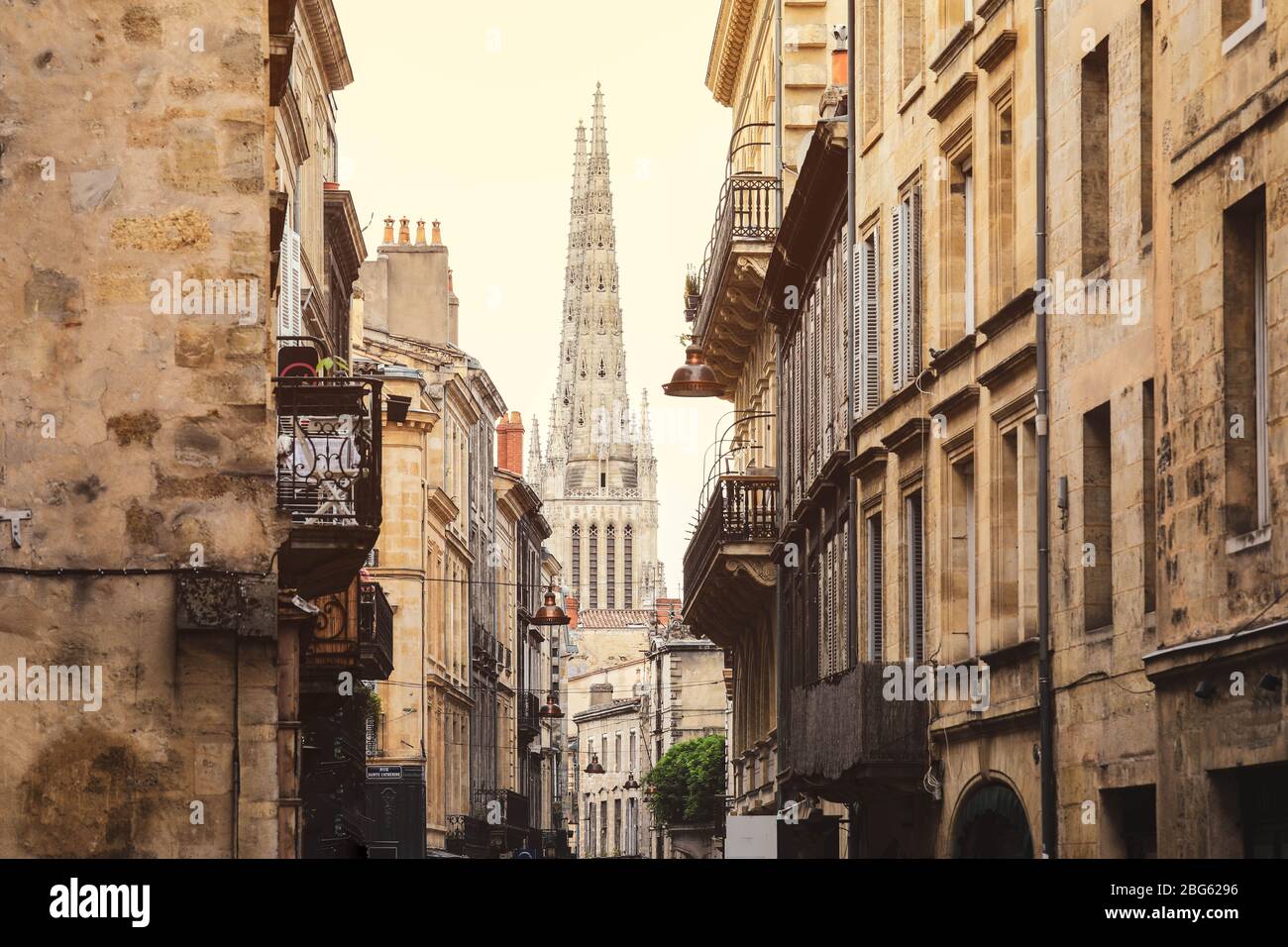Street view of old city in bordeaux, France, typical buildings from the ...