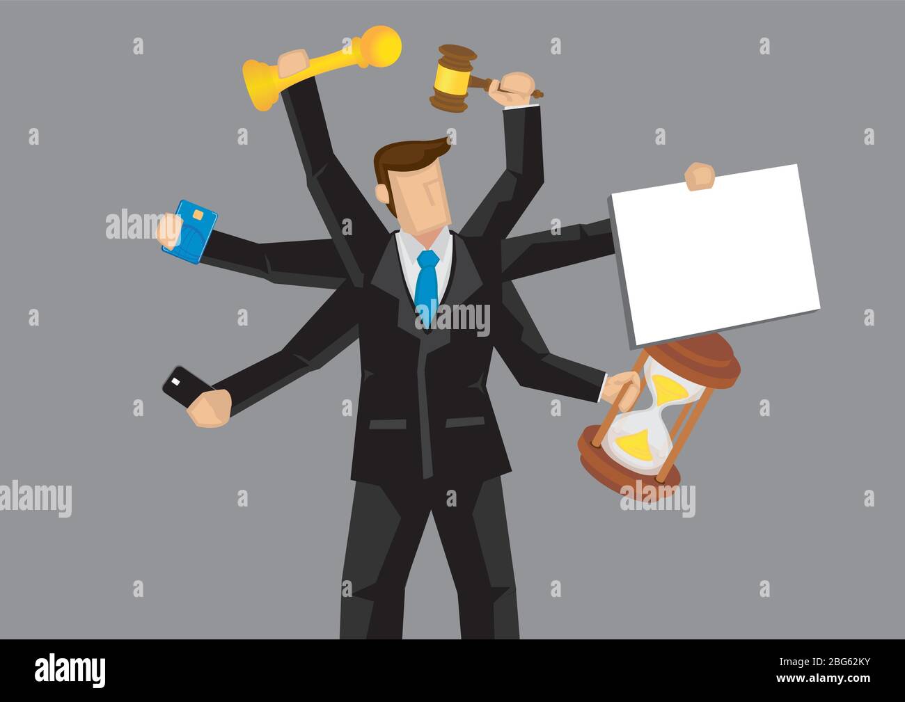 Cartoon business professional with multiple arms holding different ...