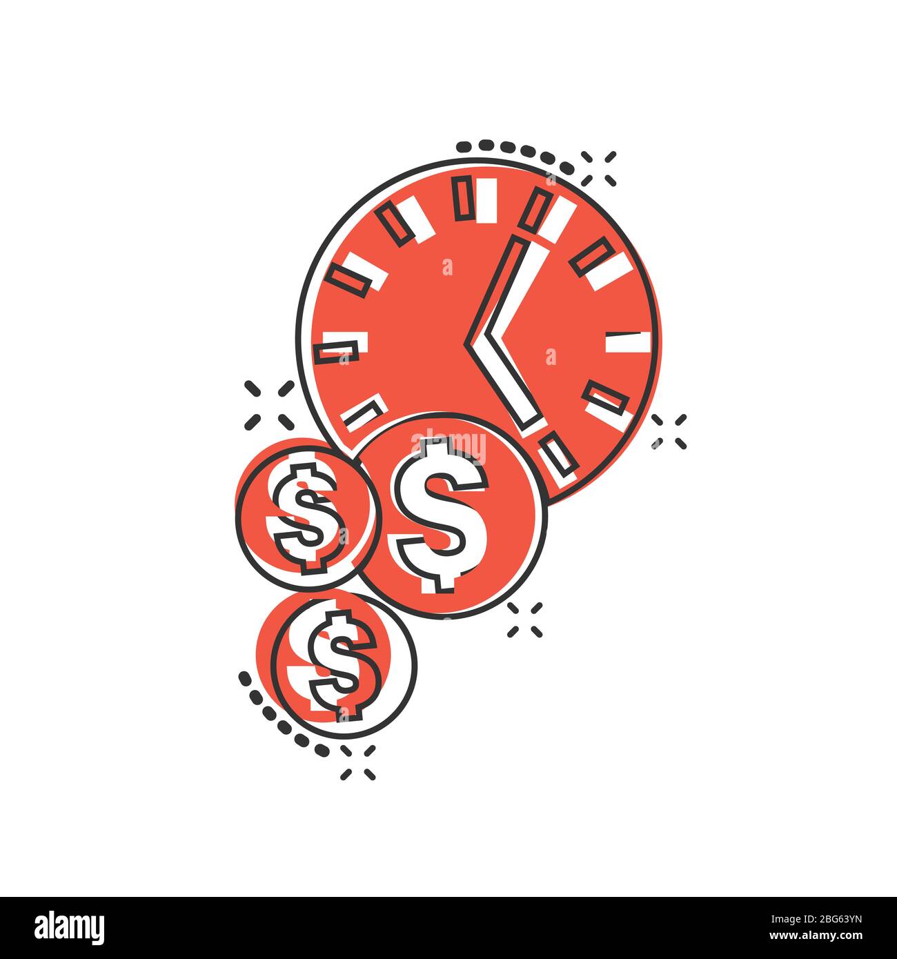 Time is money icon in comic style. Project management cartoon vector ...