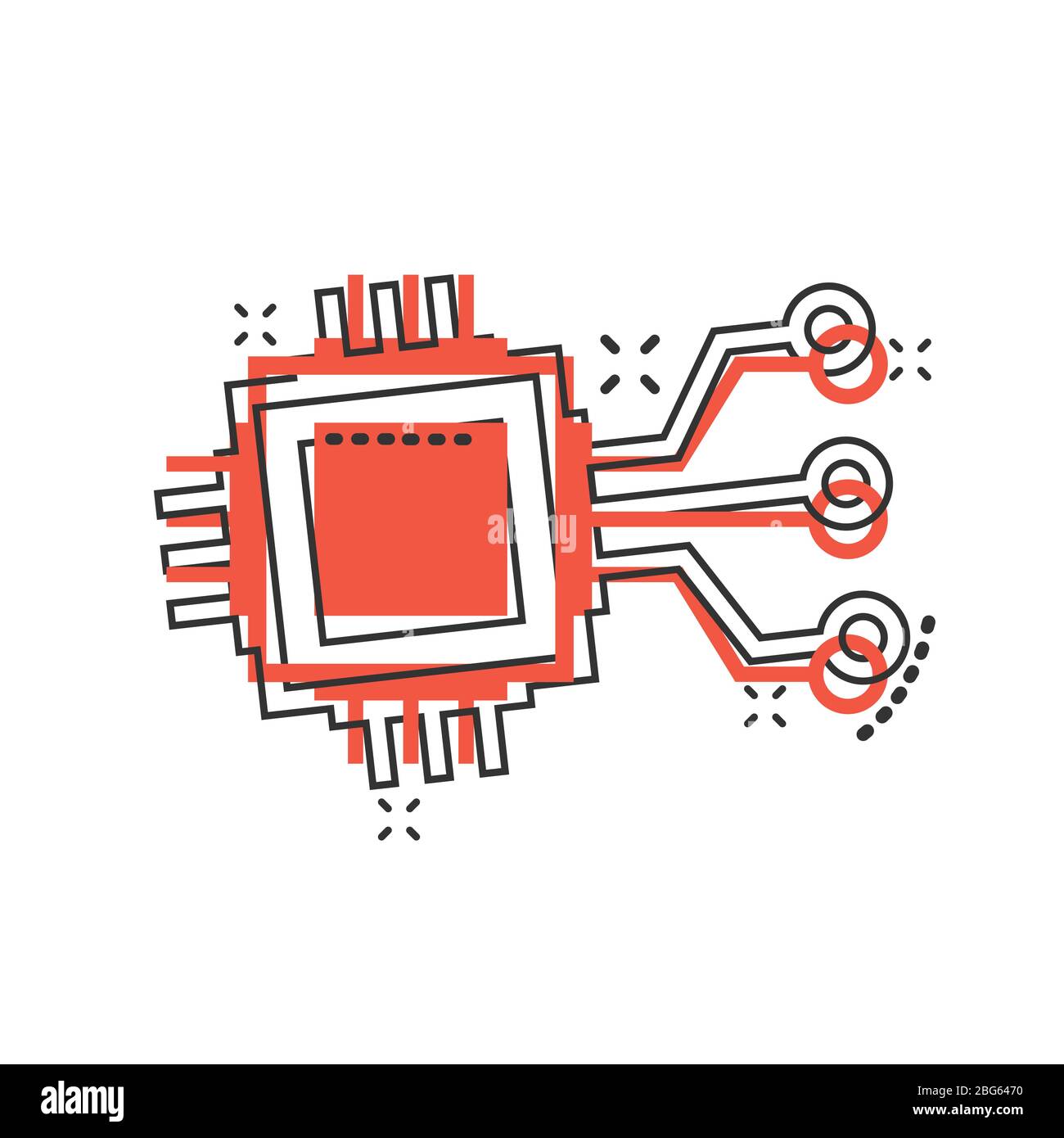 Computer chip icon in comic style. Circuit board cartoon vector ...