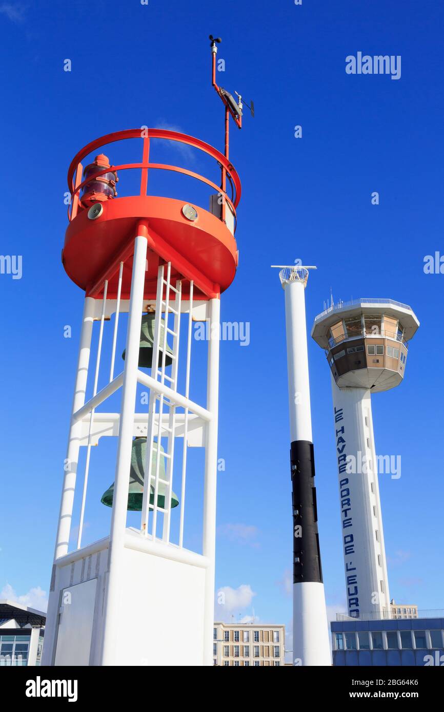 Port Control Tower & navigation beacons,Le Havre,Normandy,France,Europe ...