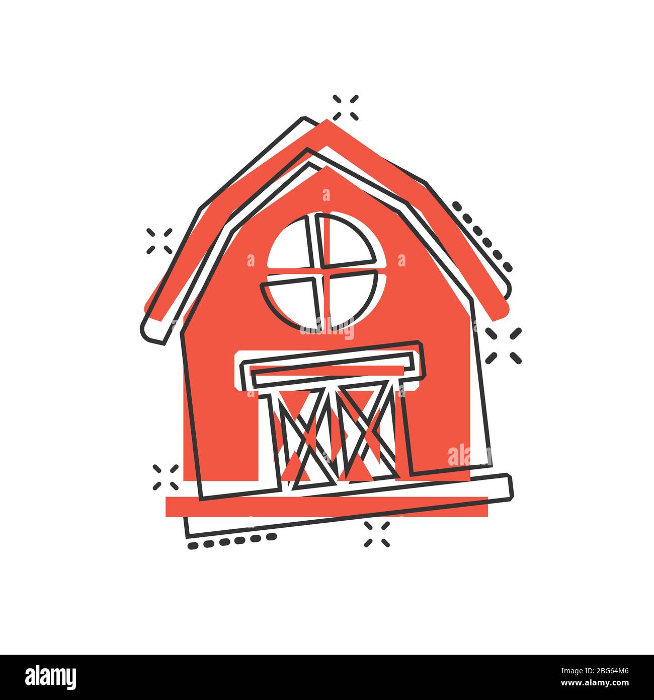 Barn icon in comic style. Farm house cartoon vector illustration on ...