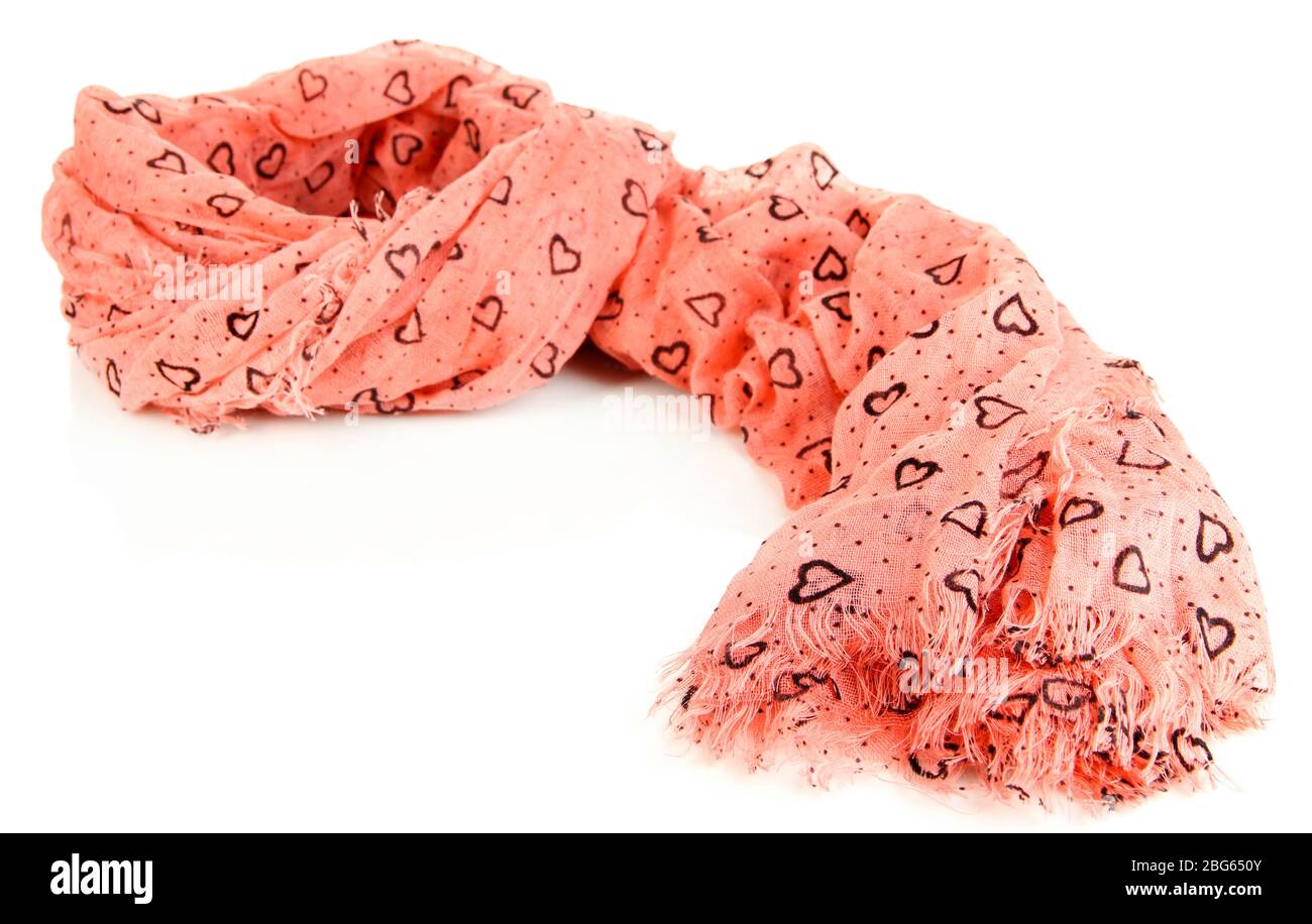 Pink scarf with hearts isolated on white Stock Photo - Alamy