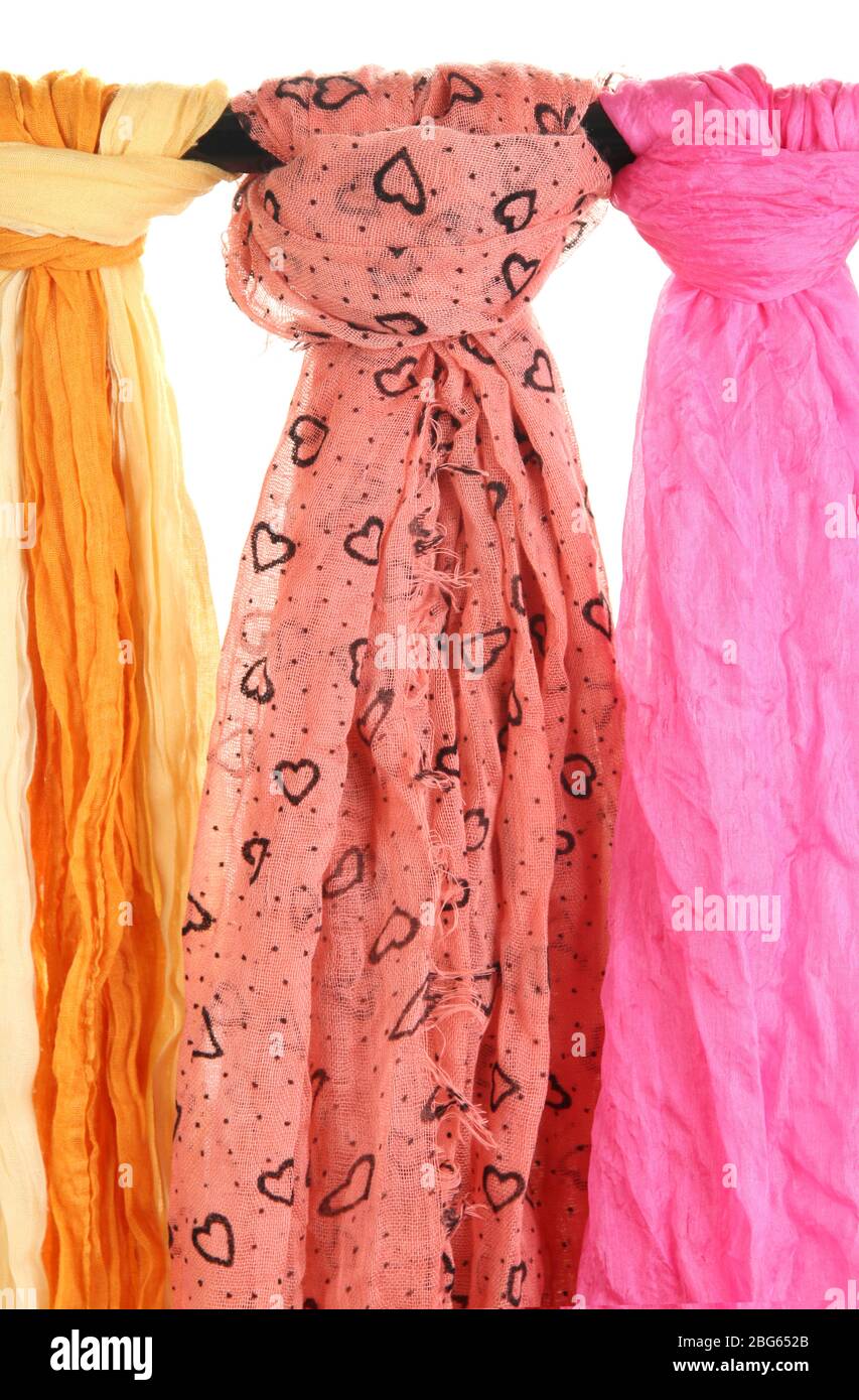Colored scarves isolated on white Stock Photo - Alamy