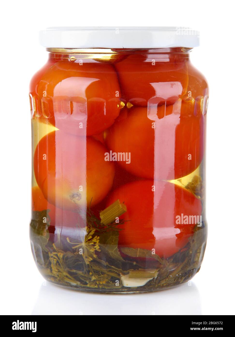 Tasty canned tomatoes in glass jar, isolated on white Stock Photo - Alamy