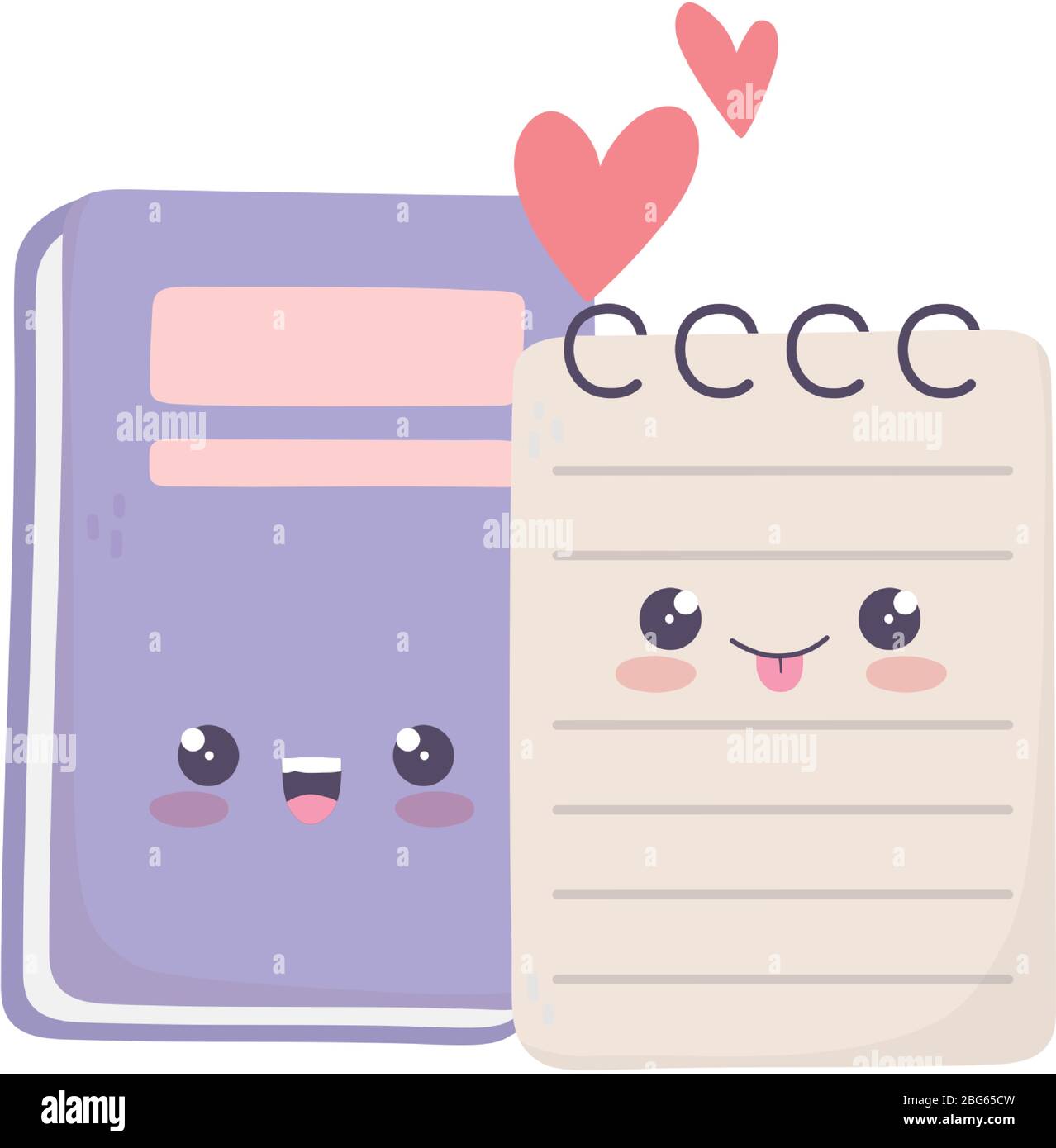 cute book and notepad love kawaii cartoon character vector illustration ...