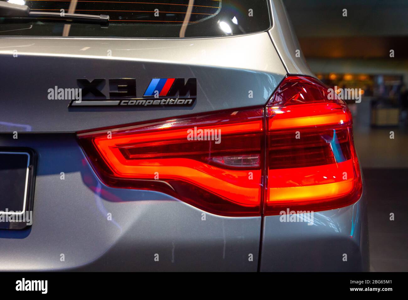 Grey BMW X3M competition rear light .BMW Welt, Munich, Germany, March ...