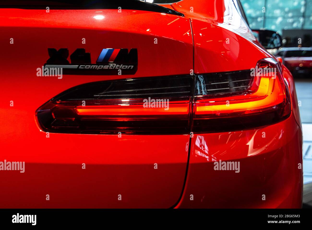 Red BMW X4M competition rear light. BMW Welt, Munich, Germany, March ...