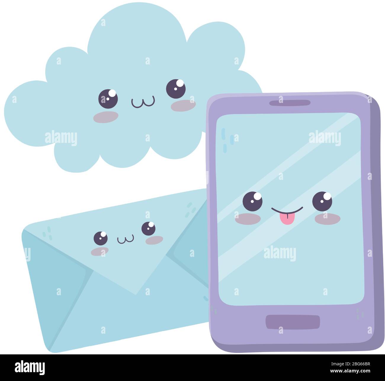 cute smartphone mail cloud kawaii cartoon character vector illustration ...