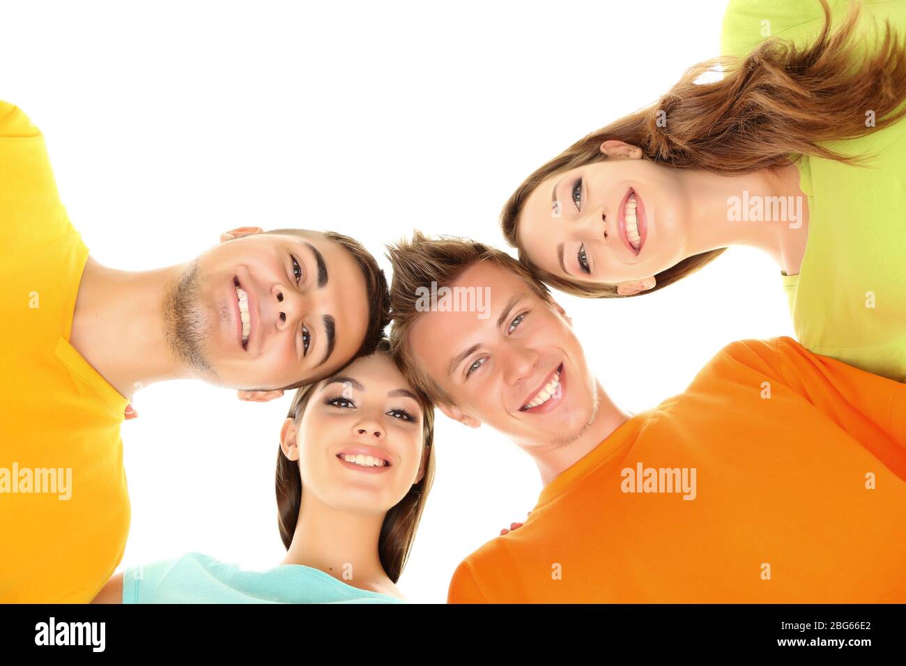 Happy group of beautiful young people, isolated on white Stock Photo ...