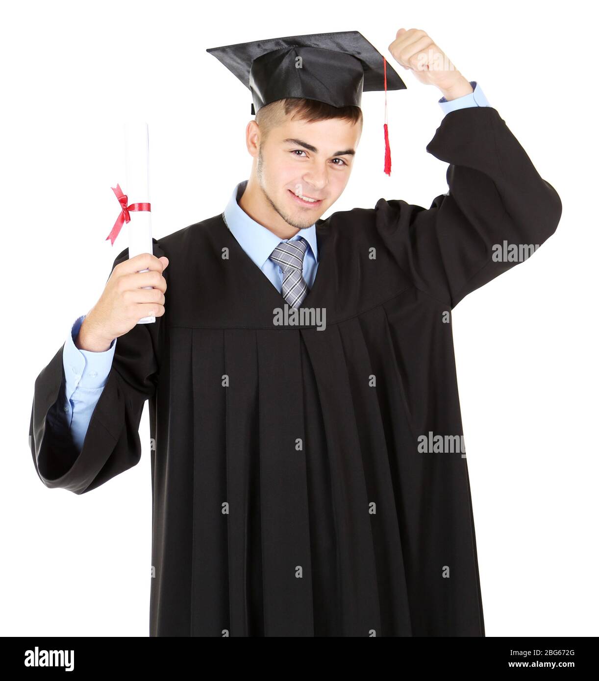 Happy graduating student isolated on white Stock Photo - Alamy