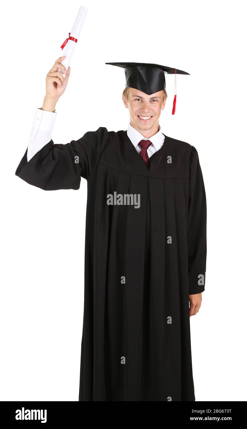 Happy graduating student isolated on white Stock Photo - Alamy