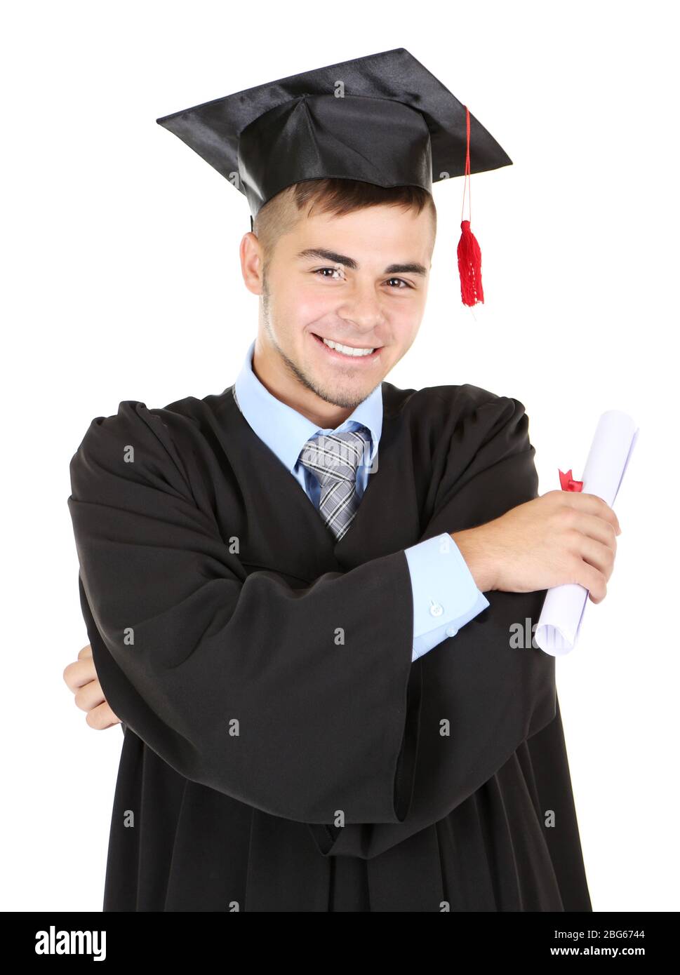 Happy graduating student isolated on white Stock Photo - Alamy
