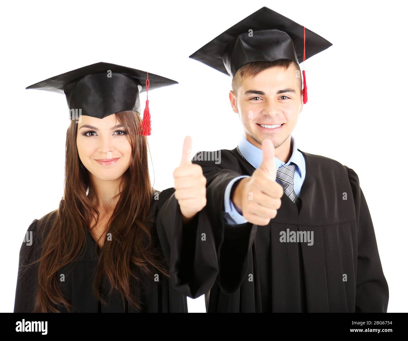 Two happy graduating students isolated on white Stock Photo - Alamy