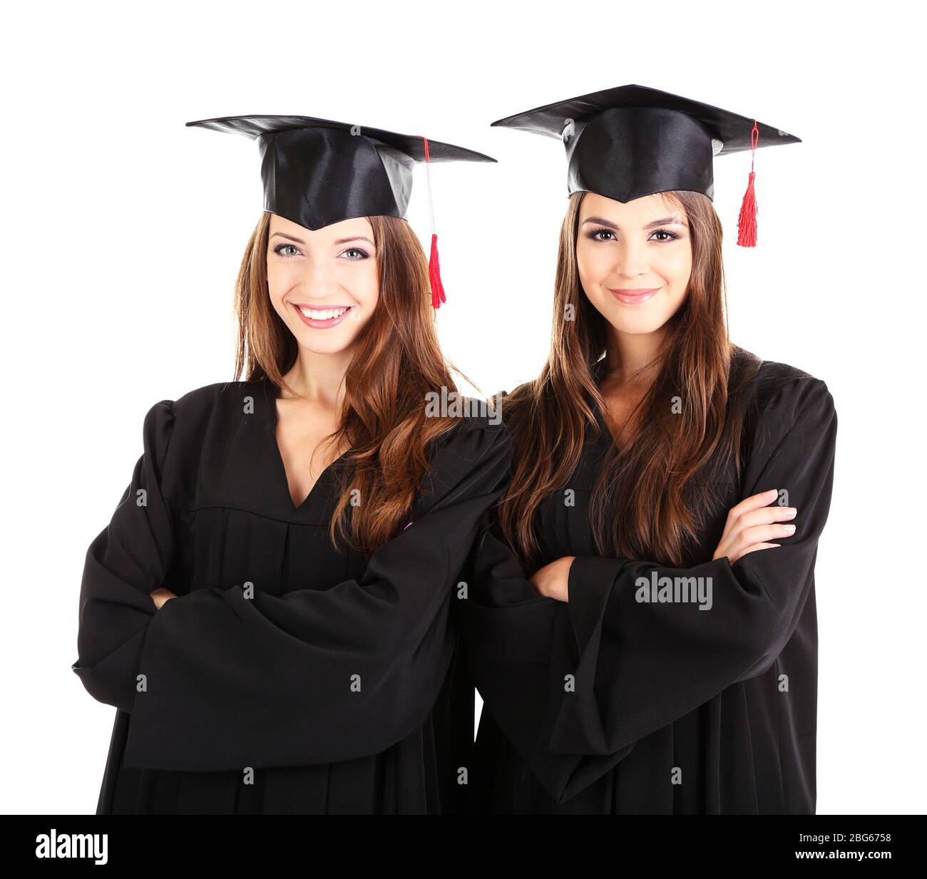 Two happy graduating students isolated on white Stock Photo - Alamy